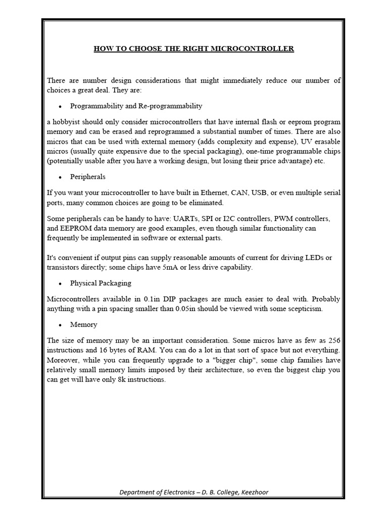 Microcontroller Selection Guide | PDF