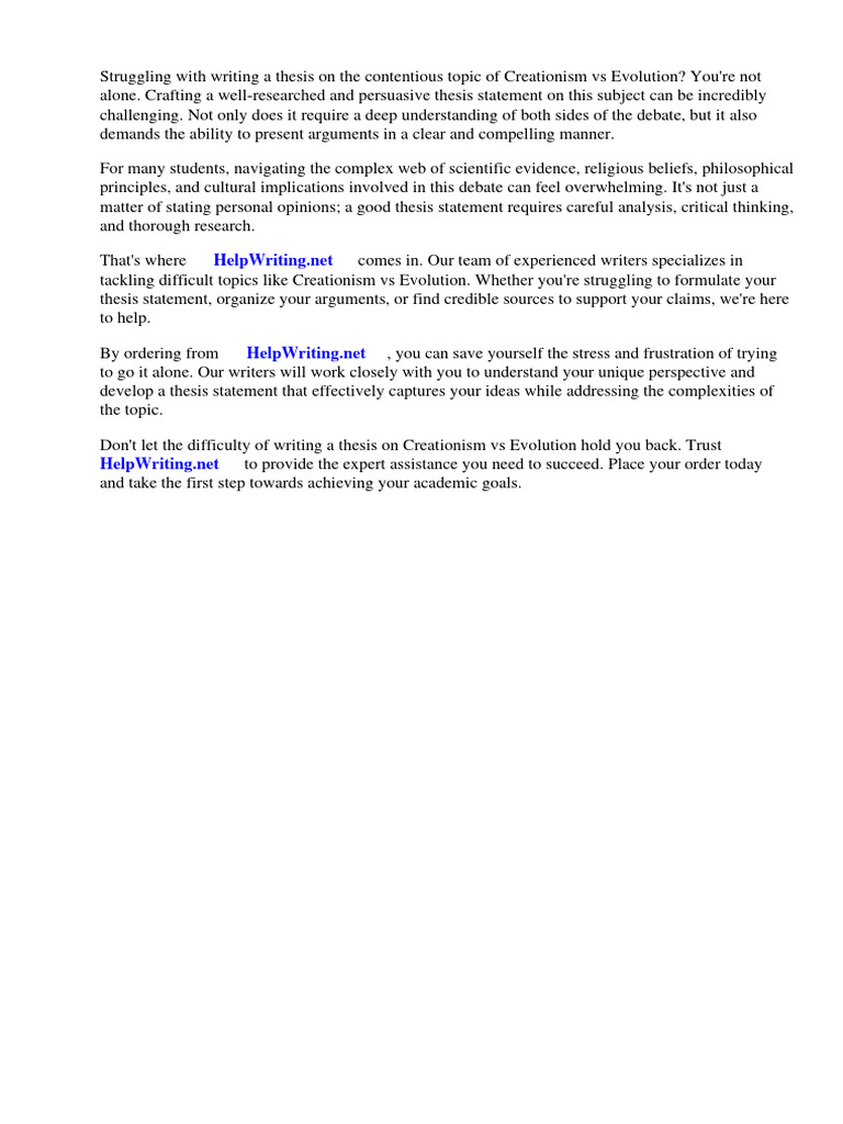 Thesis Statement Creationism Vs Evolution | PDF | Creationism | Evolution