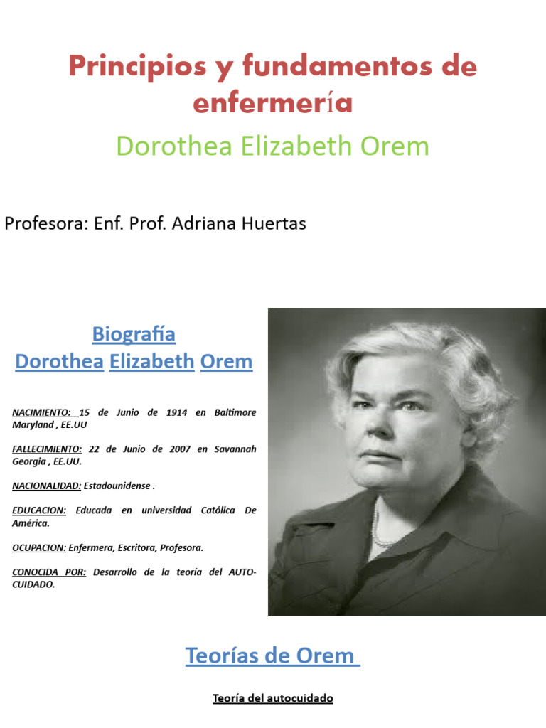 Dorothea Orem - PPTX 1 | PDF | Enfermería | Cuidado de la salud