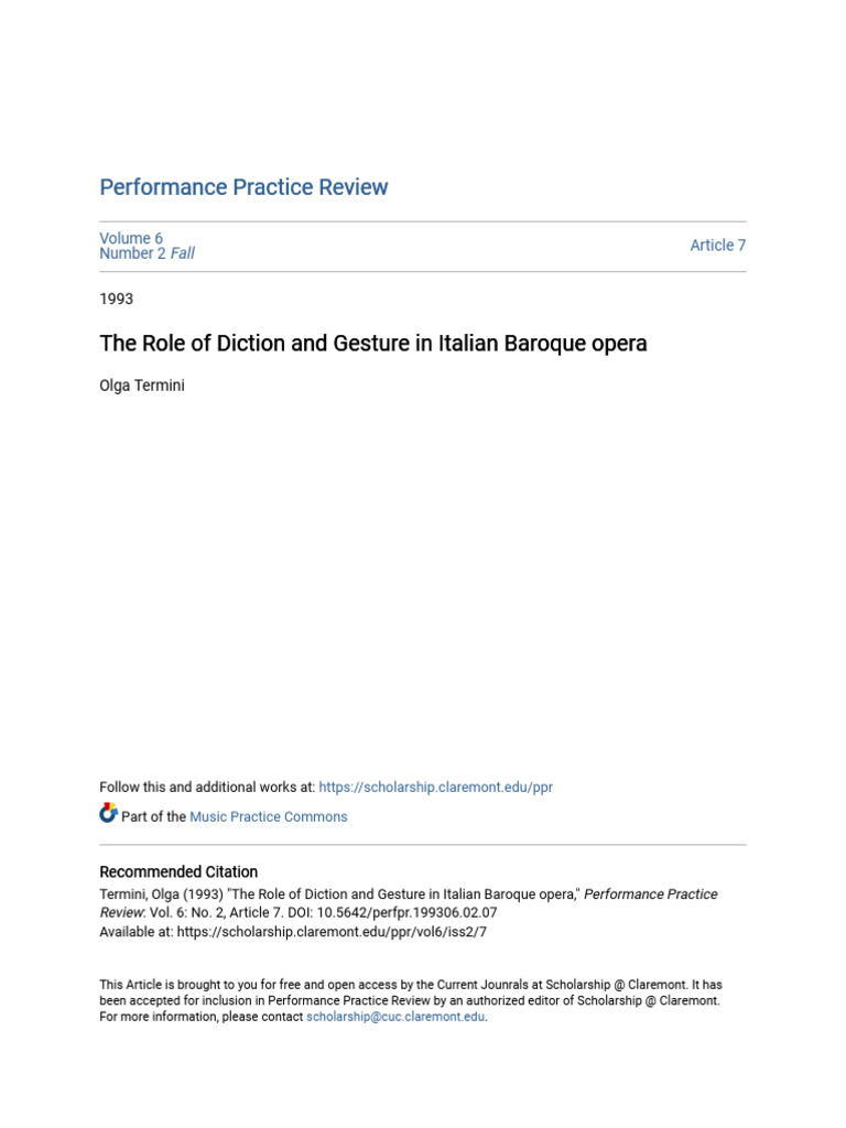 Diction and Gesture in Baroque Opera | PDF | Opera | Singing