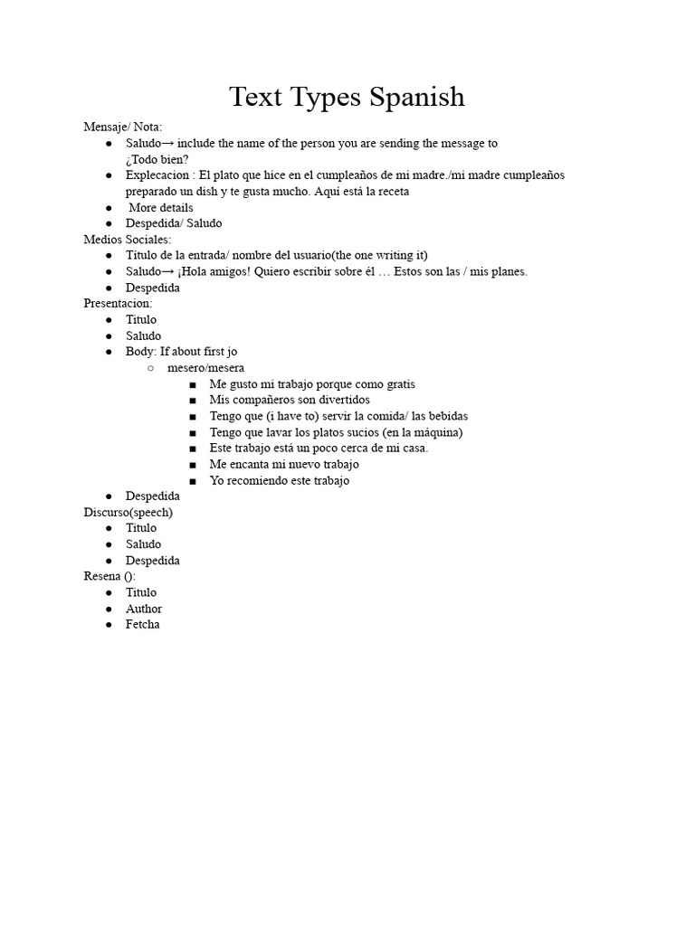 Text Types Spanish AB Intio IB | PDF