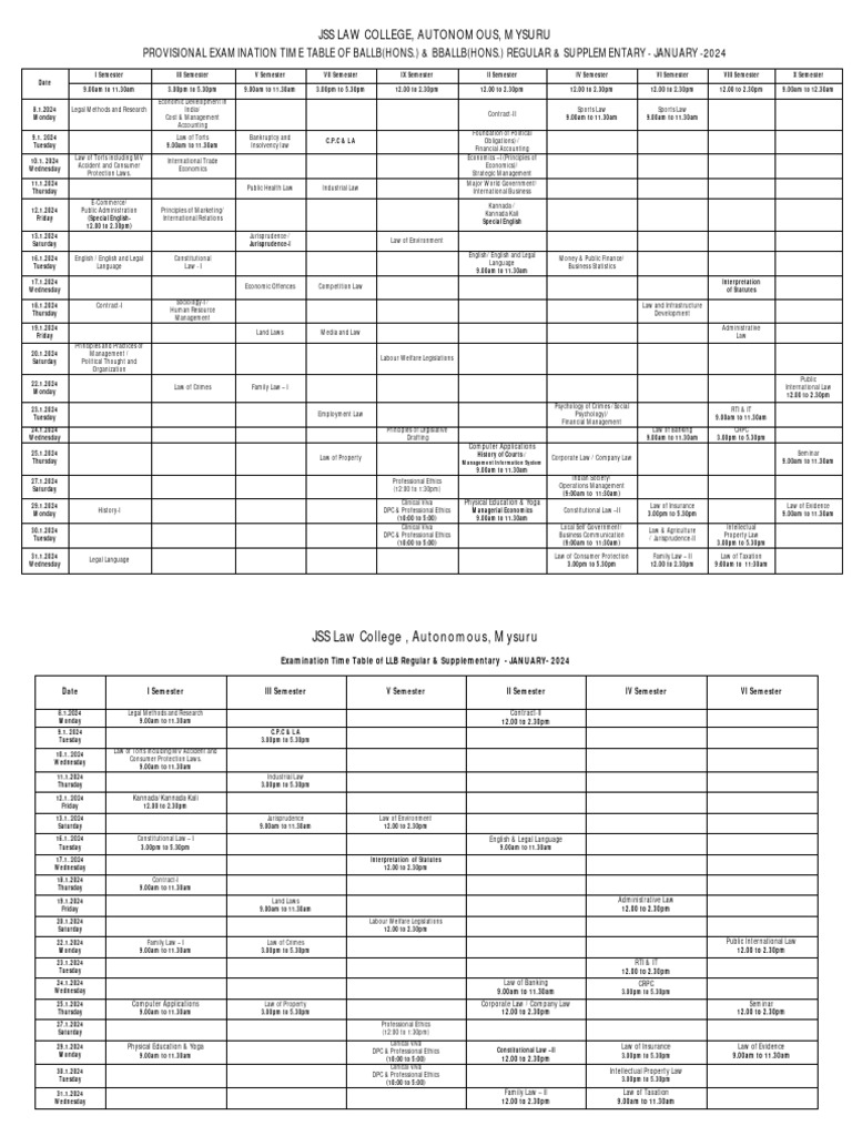 Examination Time Table January 2024 Odd | PDF | Economics | Crimes