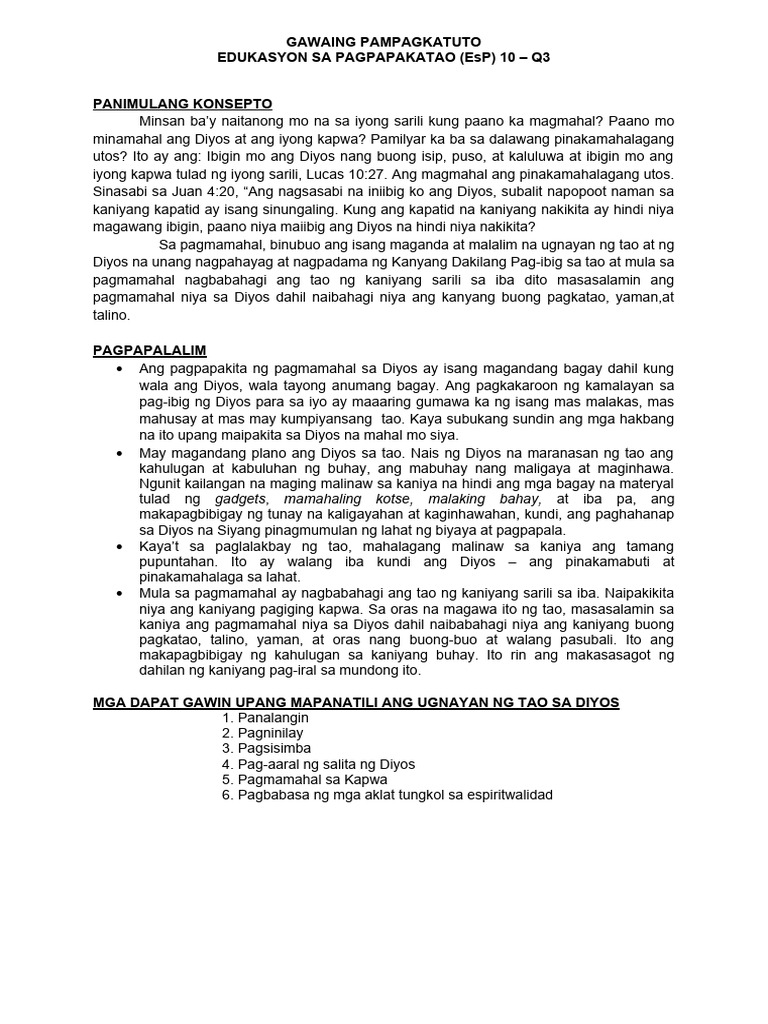 Q3 EsP LAS Gr10 9.4 | PDF