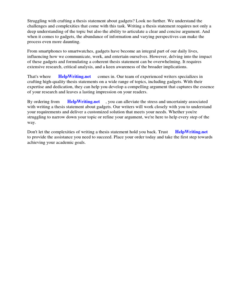 Thesis Statement About Gadgets | PDF | Essays | Sat