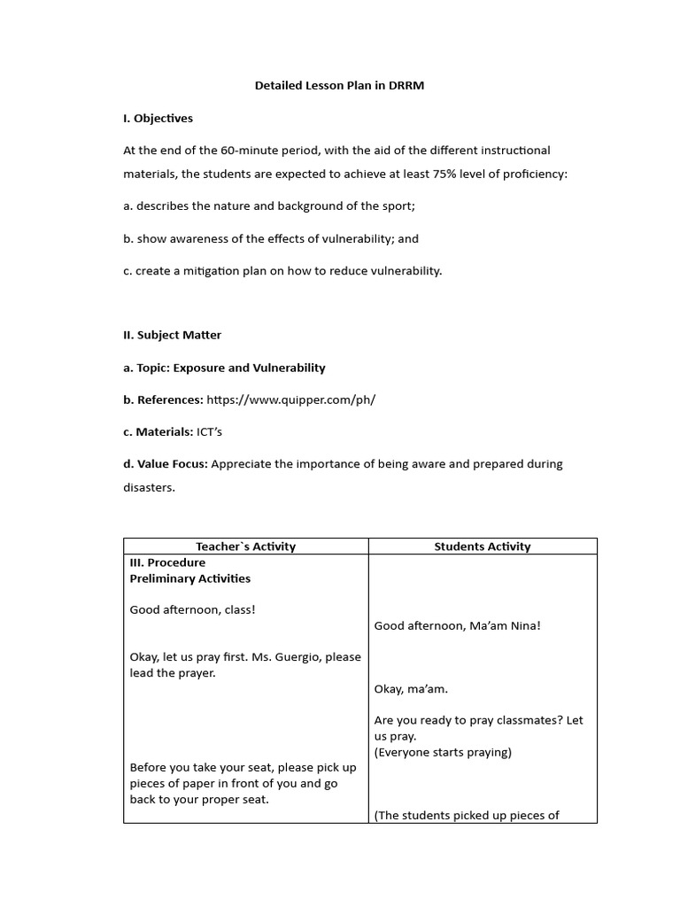 Detailed Lesson Plan in DRRM | PDF