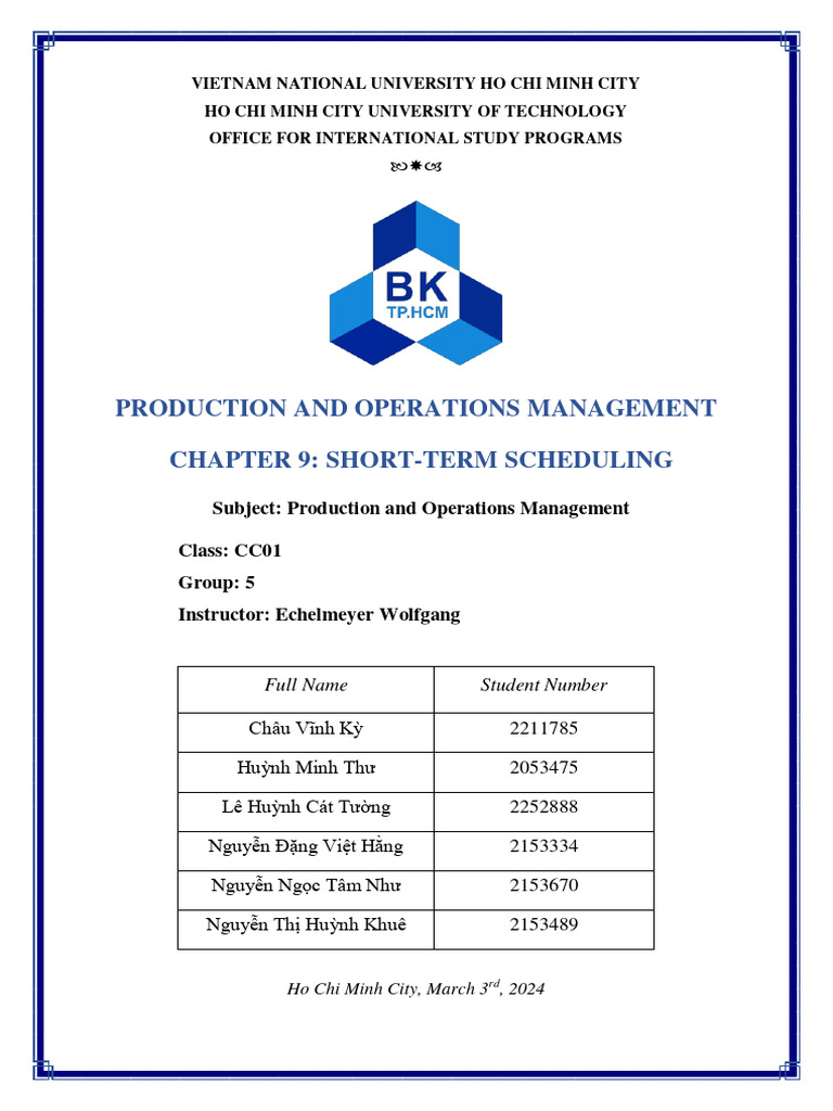 Report Chapter 9 - Group 5 - CC01 | PDF | Scheduling (Computing) | Operations Management