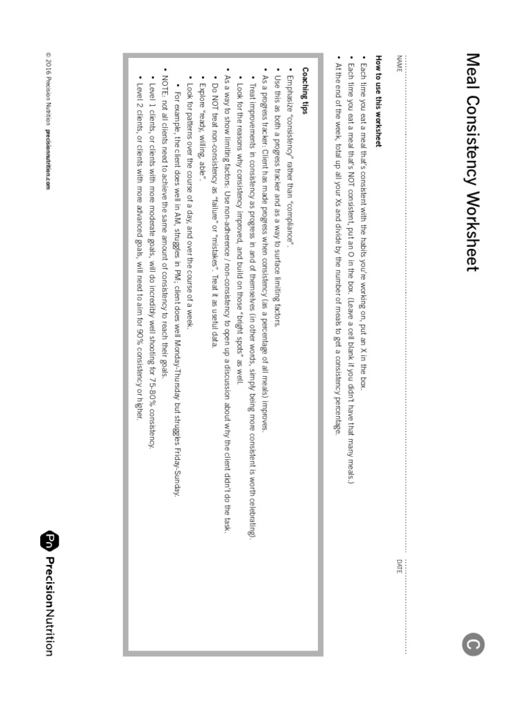 Meal Consistency Worksheet (Coach) | PDF
