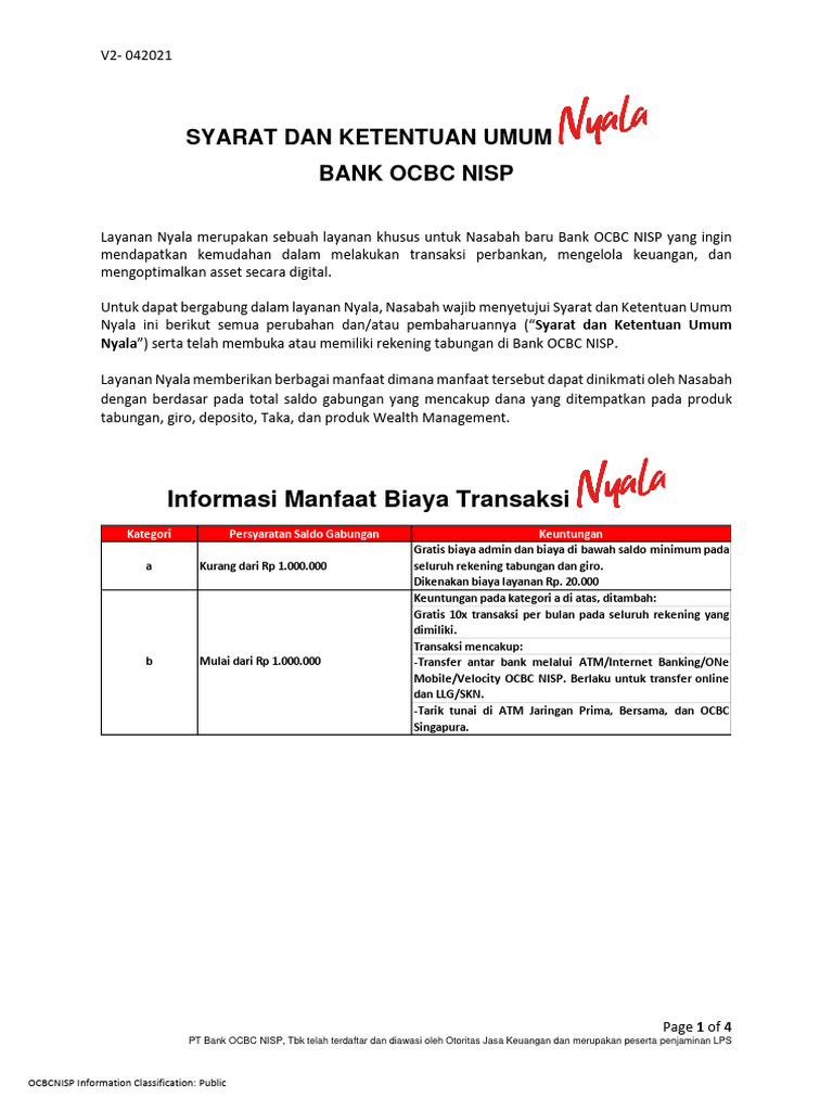 Syarat dan Ketentuan Layanan Nyala OCBC | PDF