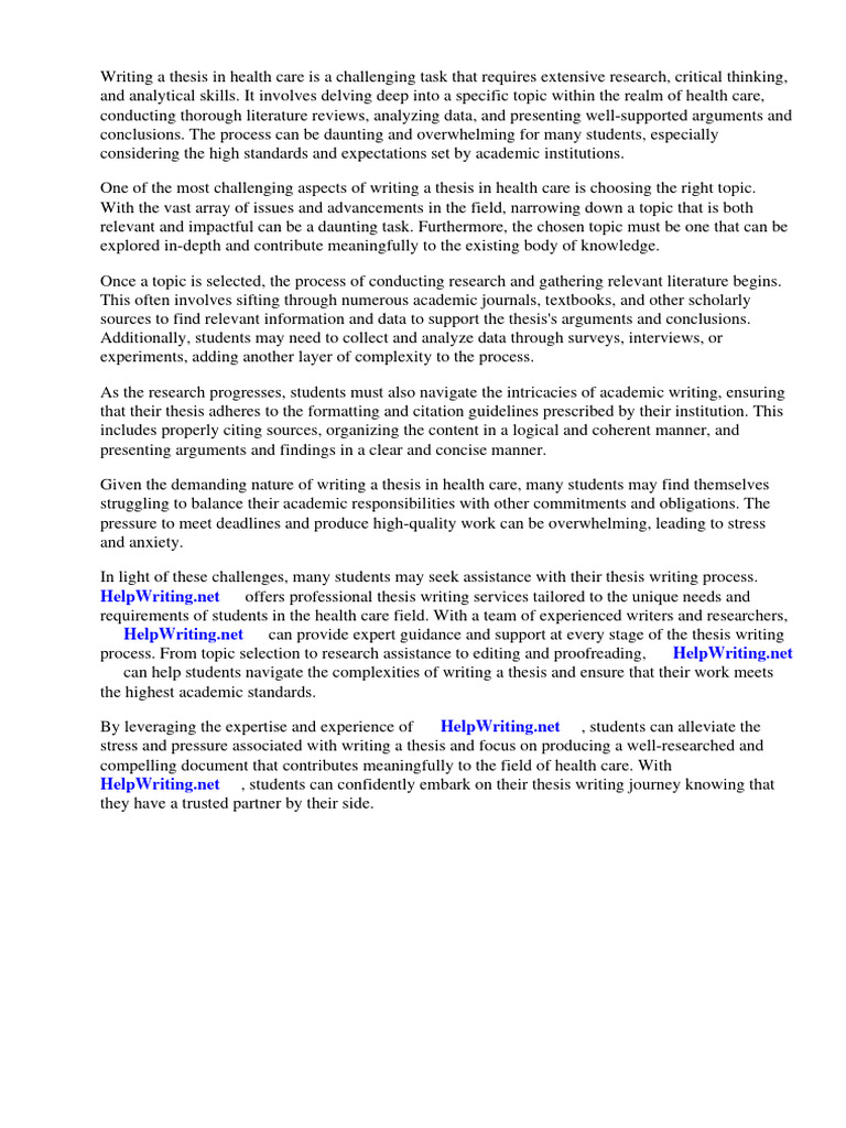 Thesis Topics in Health Care | PDF