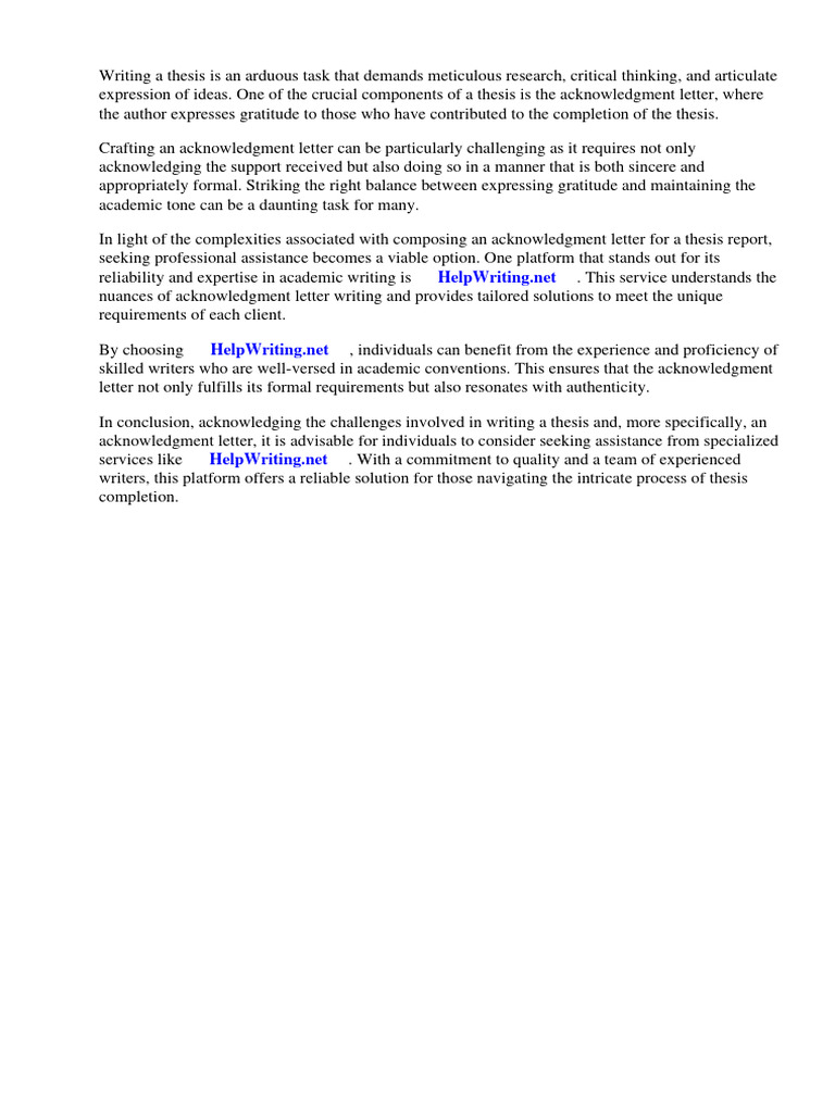 Acknowledgement Letter For Thesis Report | PDF | Thesis | Gratitude