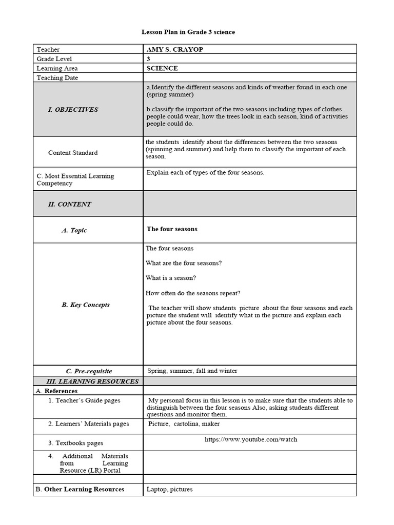 Lesson Plan Amy Crayop | Download Free PDF | Lesson Plan | Learning