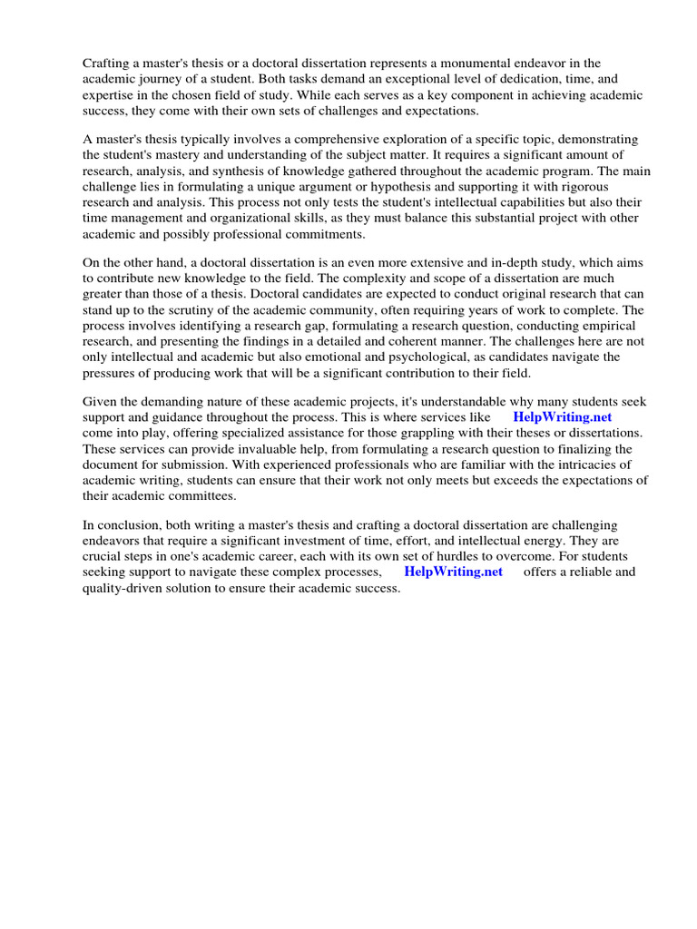 Master Thesis Vs Dissertation | PDF | Thesis | Doctor Of Philosophy