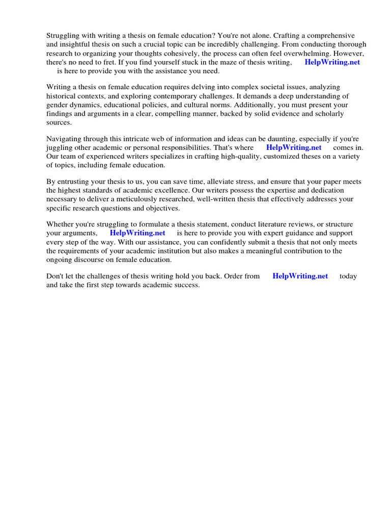 Female Education Thesis | PDF | Thesis | Woman