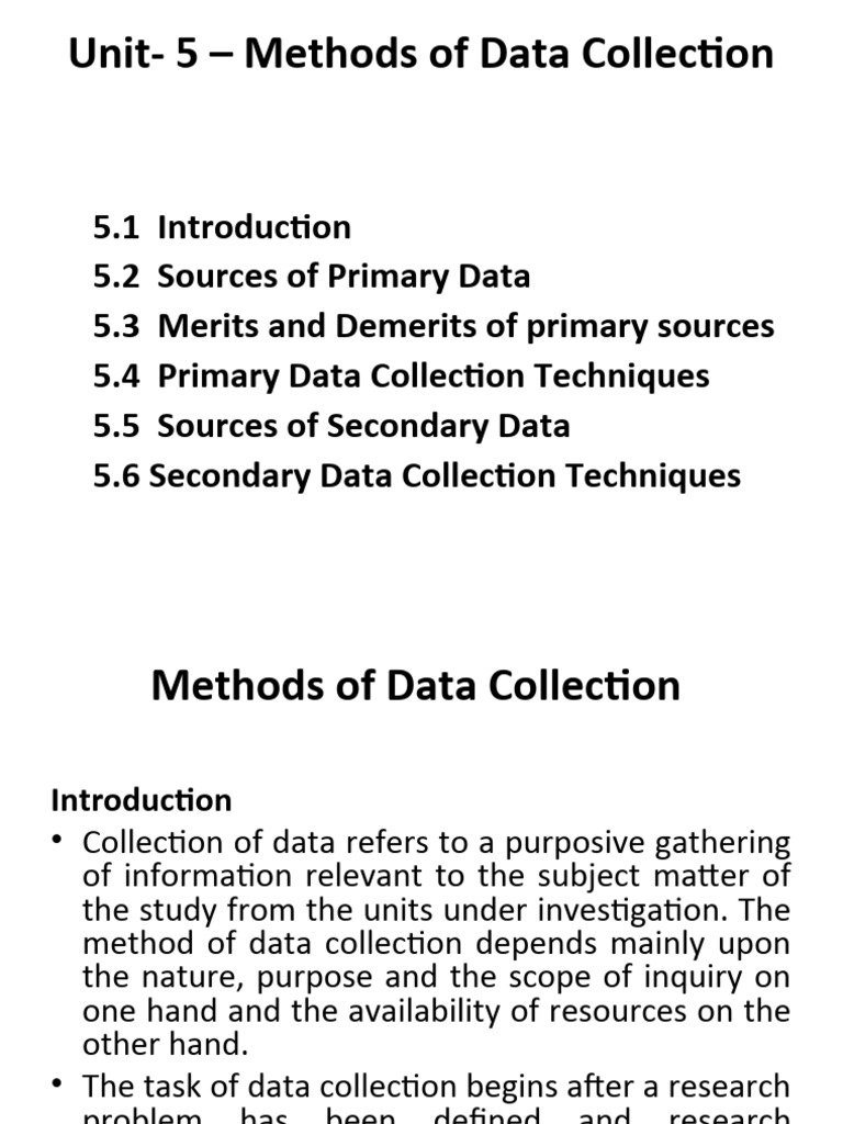 Unit 5 Methods of Data Collection | PDF | Survey Methodology ... Unit 5 Methods of Data Collection | PDF | Survey Methodology ...