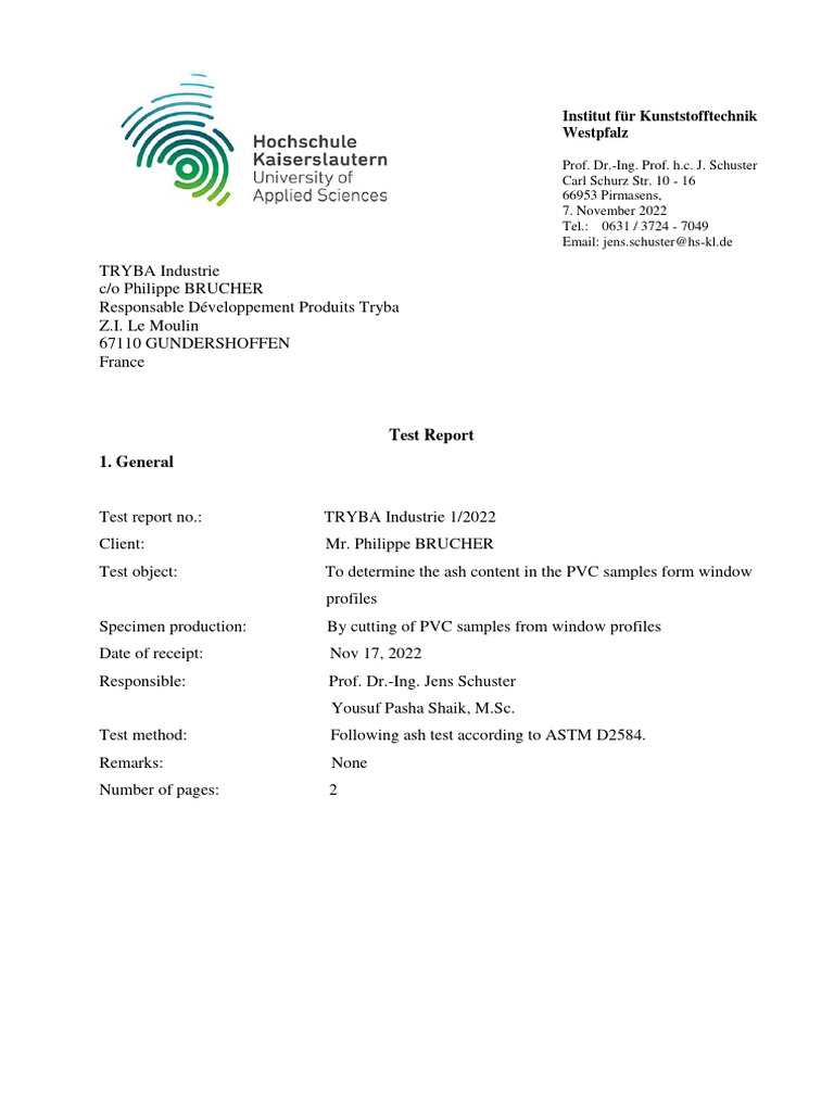 Ash Content Test Report for PVC Samples | PDF