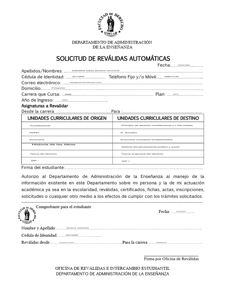 FORMULARIO PARA SOLICITUD DE REVÁLIDAS AUTOMÁTICAS - (Actualizado) - 0 ...