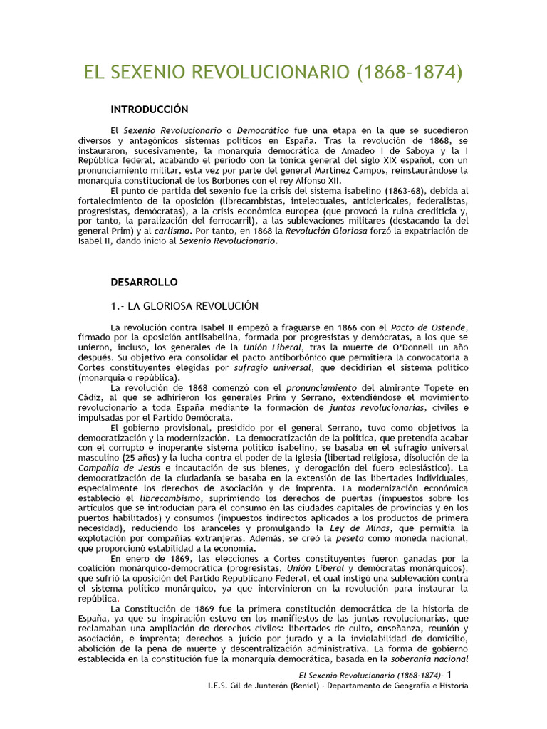 11 - El Sexenio Revolucionario (1868-1874) | PDF | España | Gobierno
