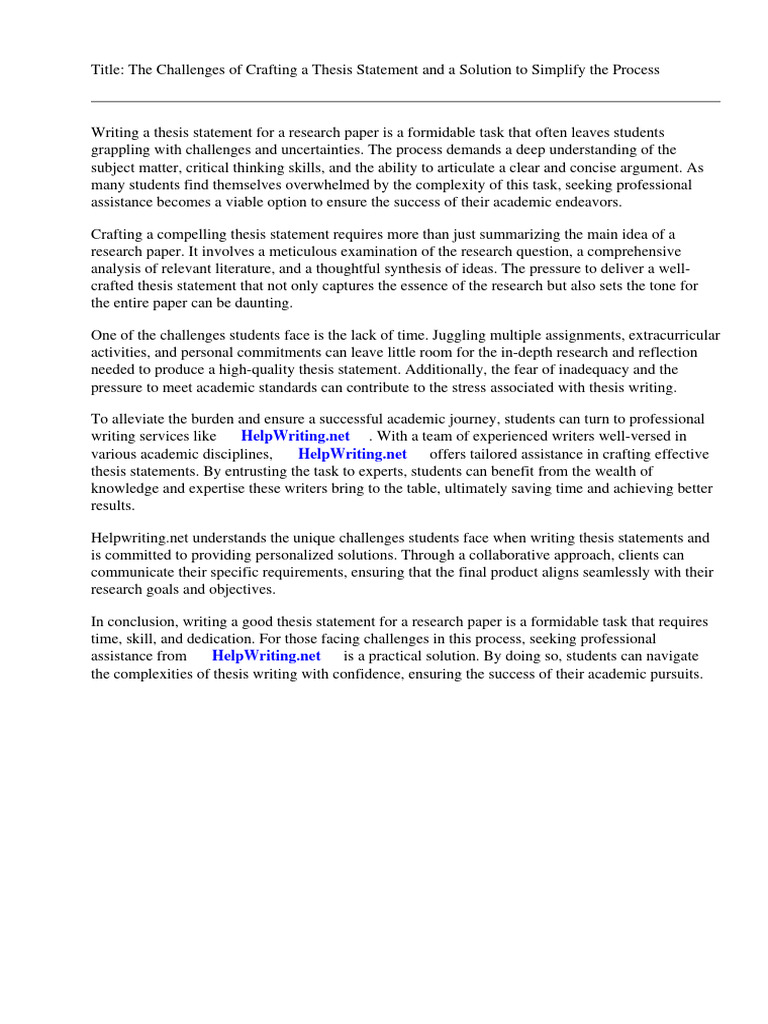 How to Write a Good Thesis Statement for a Research Paper | PDF ...