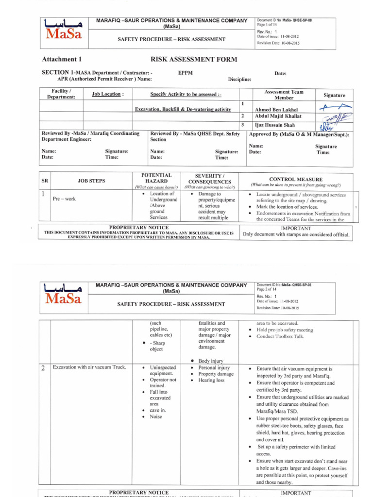 Method Statement & Risk Assessment for Excavation, De-watering ...