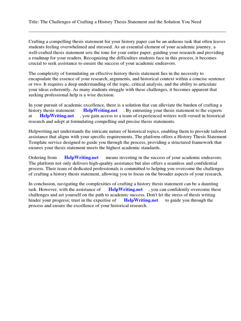 History Thesis Statement Template | PDF | Essays | Thesis