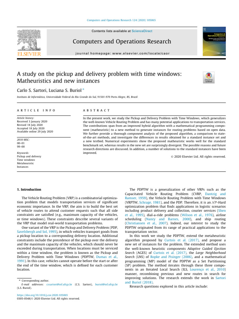 Pickup and Delivery Problem With Time Windows | PDF | Mathematical Optimization | Computational ...