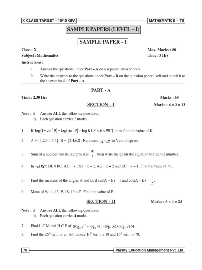 Class 10 Maths Sample Papers | PDF | Science | Mathematics