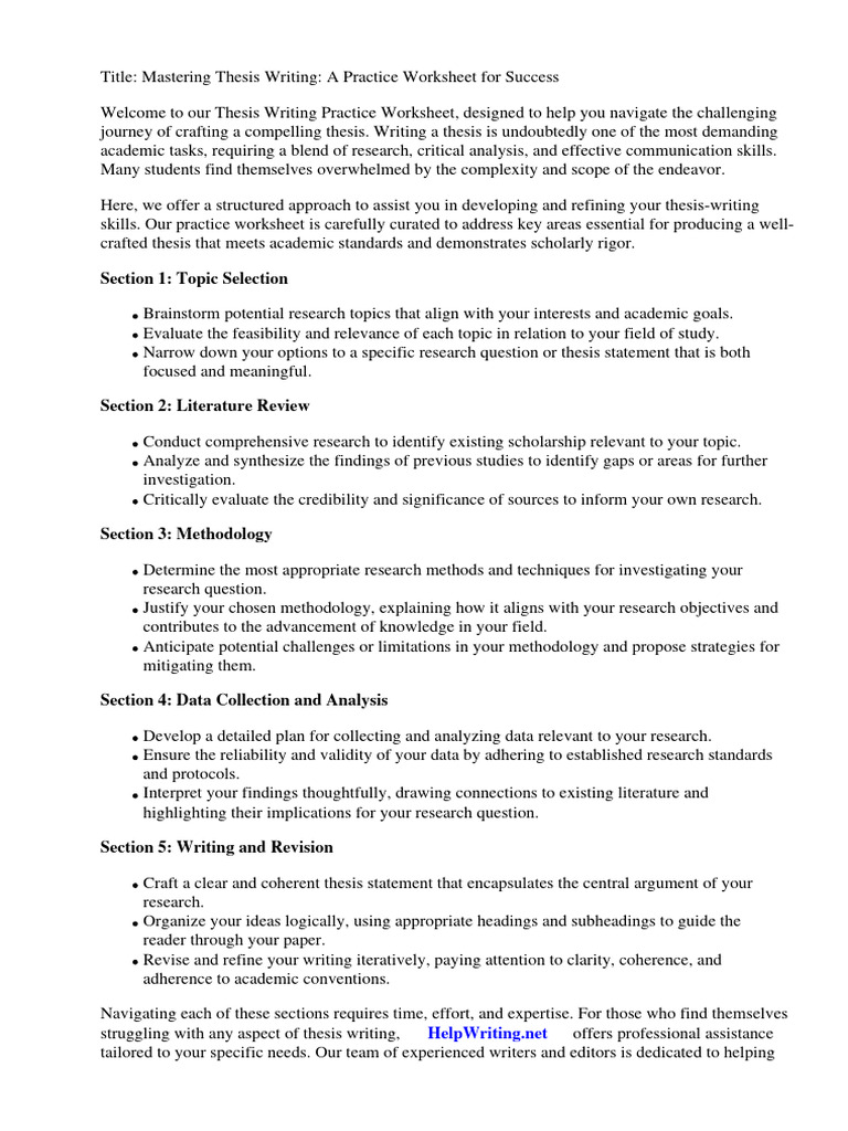 Thesis Writing Practice Worksheet | PDF | Essays | Methodology
