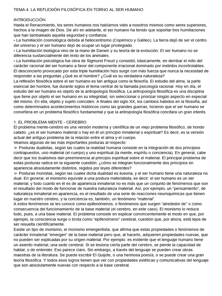 TEMA 4: FILOSOFÍA 1 BACHILLERATO | PDF | Determinismo | Monismo