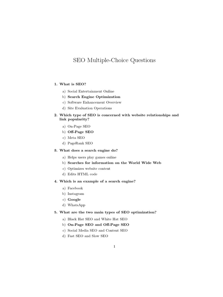 SEO Multiple-Choice Questions | PDF | Search Engine Optimization ...