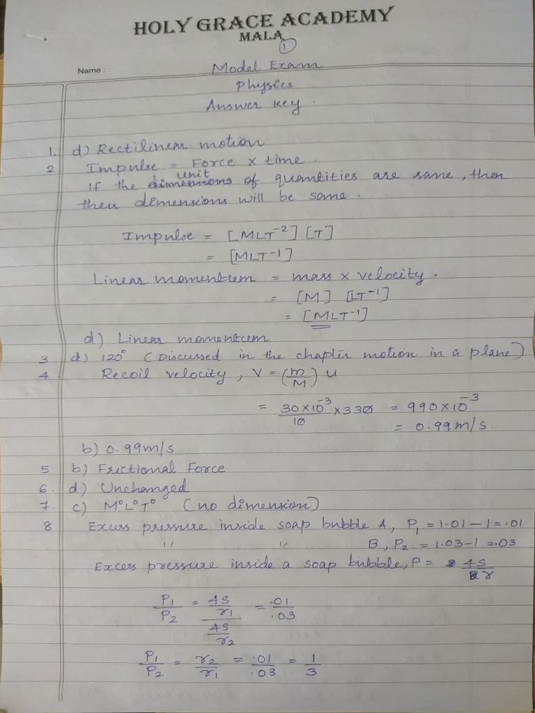 Physics Model Exam Answer Key | PDF