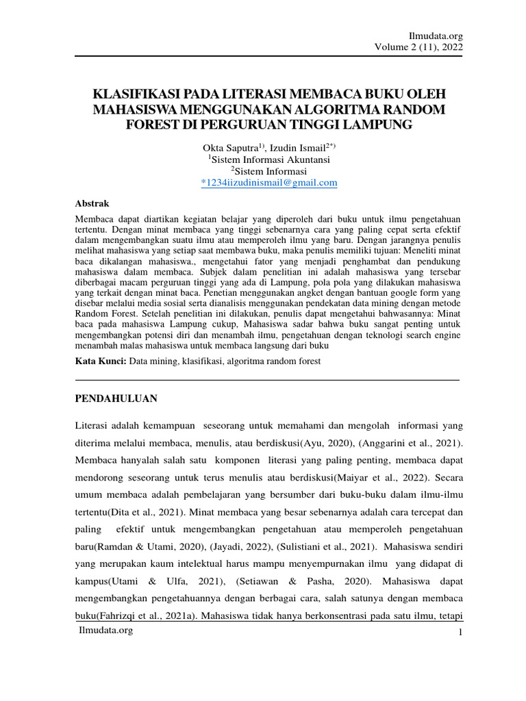 Klasifikasi Pada Literasimembaca Buku Oleh Mahasiswa Menggunakan ... Klasifikasi Pada Literasimembaca Buku Oleh Mahasiswa Menggunakan ...