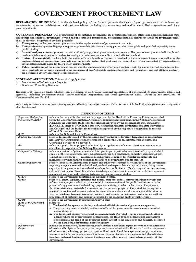 Reviewer Government Procurement Law | PDF | Procurement | Consultant