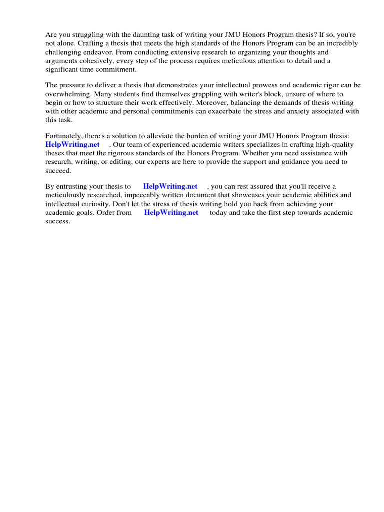 Jmu Honors Program Thesis | PDF