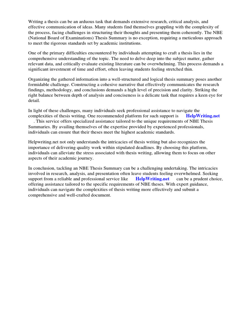 Nbe Thesis Summary | PDF | Thesis | Essays