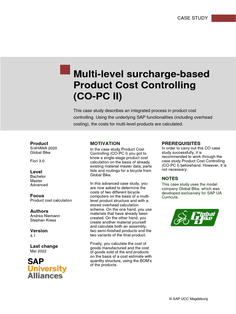Intro S4HANA Using Global Bike Case Study CO-PC II en v4.1 | PDF | Cost ...