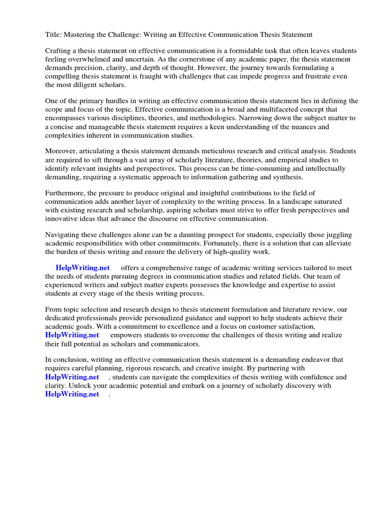 Effective Communication Thesis Statement | PDF | Essays | Thesis Effective Communication Thesis Statement | PDF | Essays | Thesis