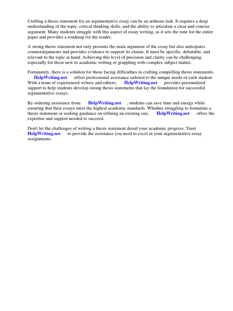Argumentative Essay Thesis Statements Example | PDF