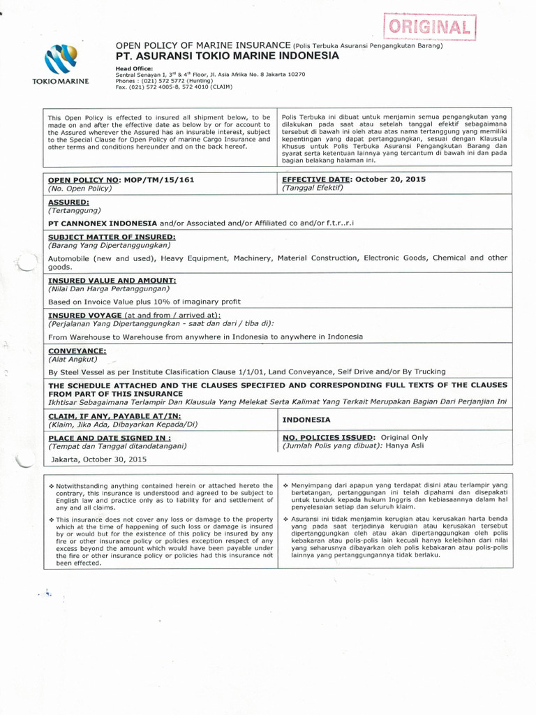 Insurance Tokio Marine Cargo | PDF