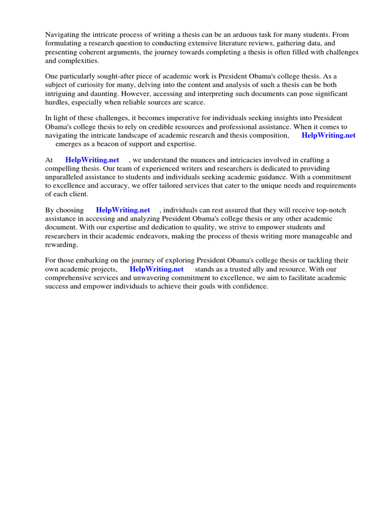 President Obamas College Thesis | PDF | Barack Obama | Michelle Obama