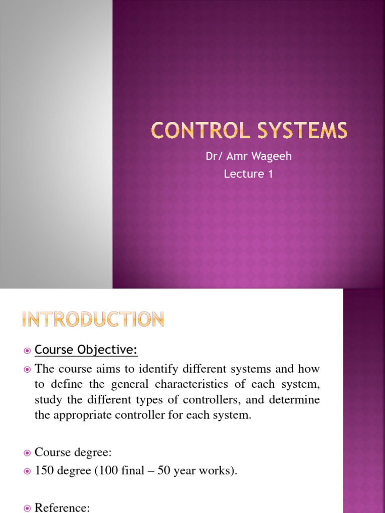Lecture 1 Control Systems | PDF | Control Theory | Laplace Transform Lecture 1 Control Systems | PDF | Control Theory | Laplace Transform