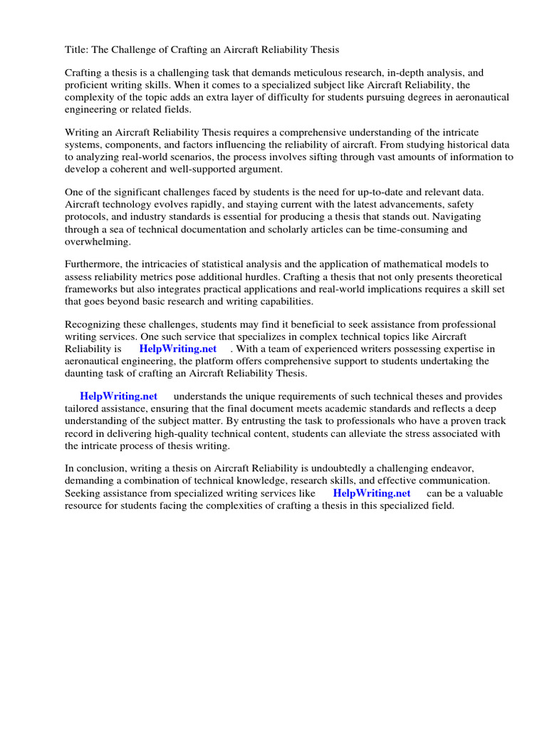 Aircraft Reliability Thesis | PDF | Reliability Engineering | Engineering