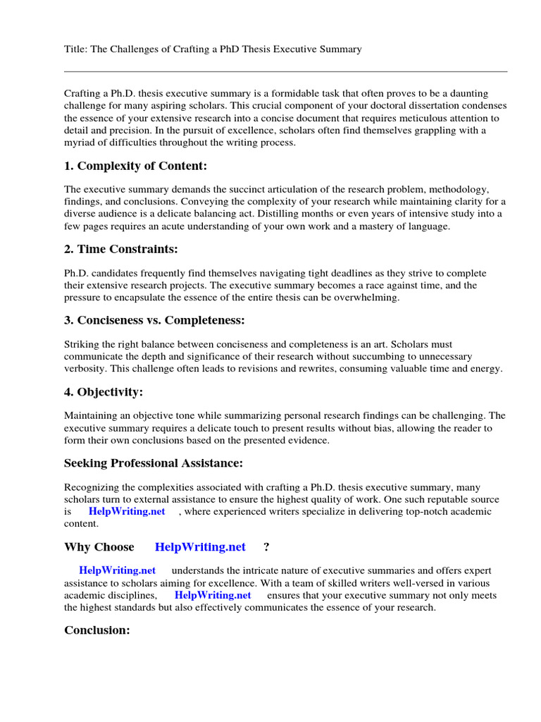 PHD Thesis Executive Summary | PDF