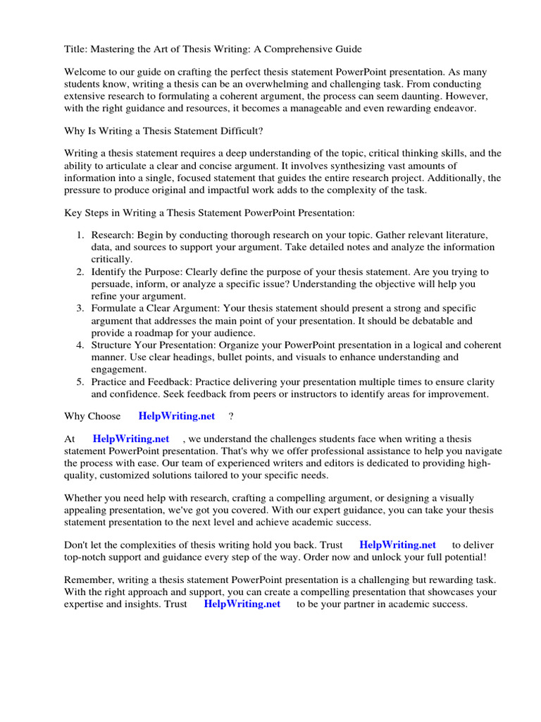 How To Write A Thesis Statement Powerpoint Presentation | PDF | Essays ...
