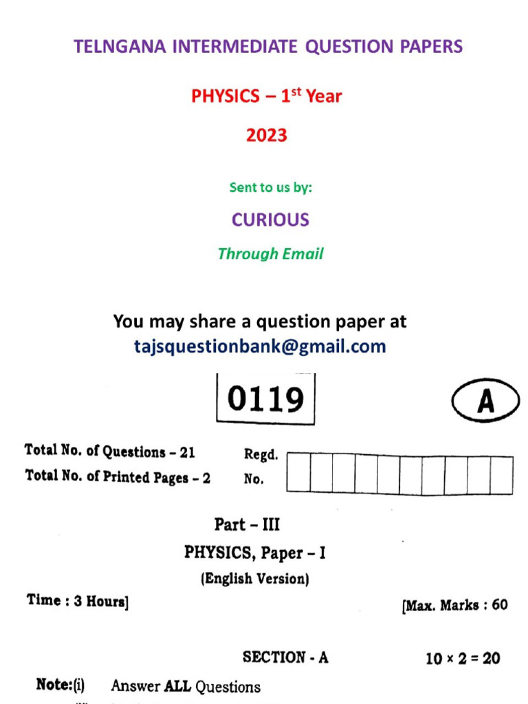 Physics TS Inter 1ST Year Pyqs 2021 - 2023 | PDF