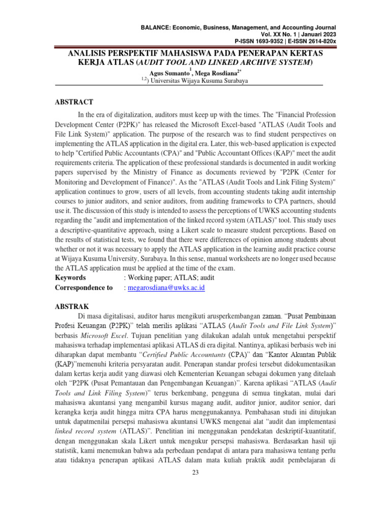 Analisis Perspektif Mahasiswa Pada Penerapan Kertas Kerja Atlas (Audit ...