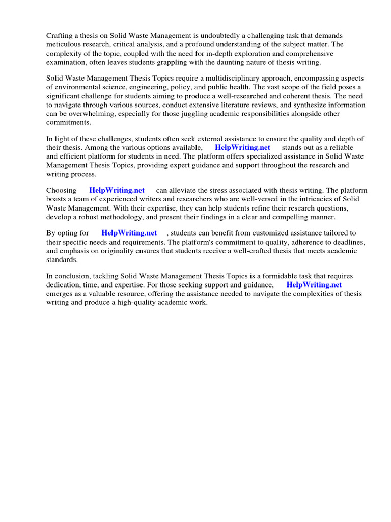 Solid Waste Management Thesis Topics | PDF