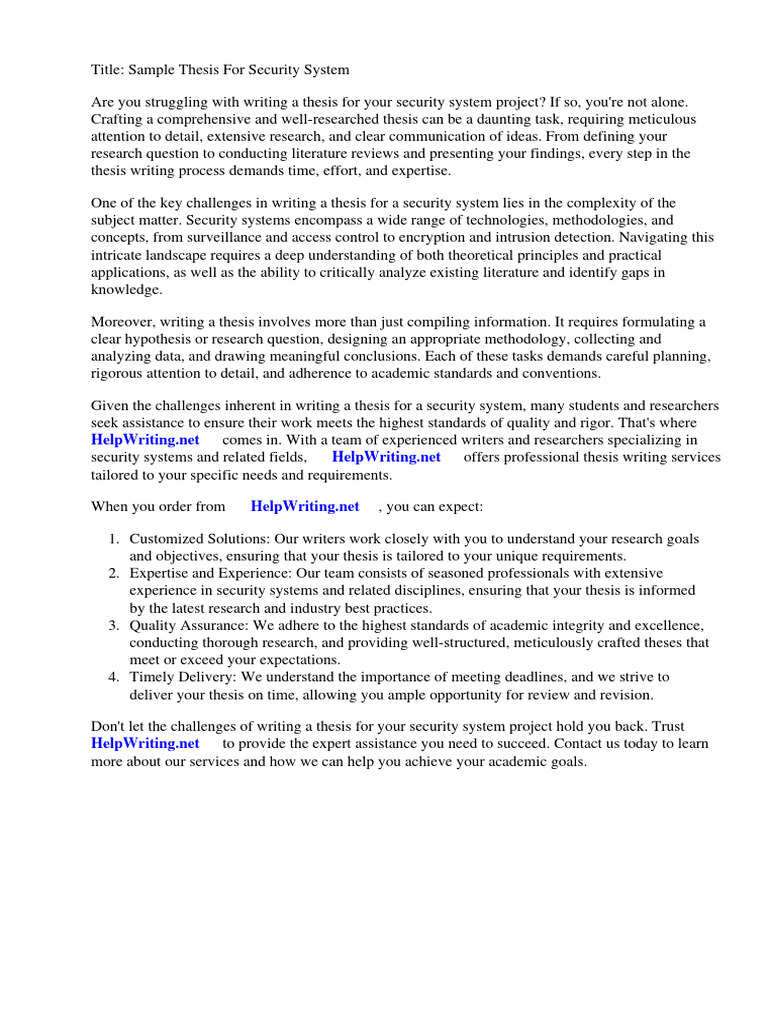 Sample Thesis For Security System | PDF