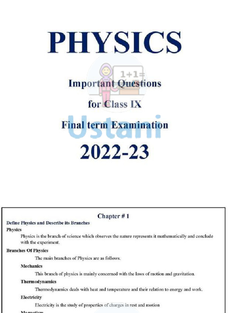 Ix Class Physics Important Questions Solved by Ustani G - Watermarked | PDF