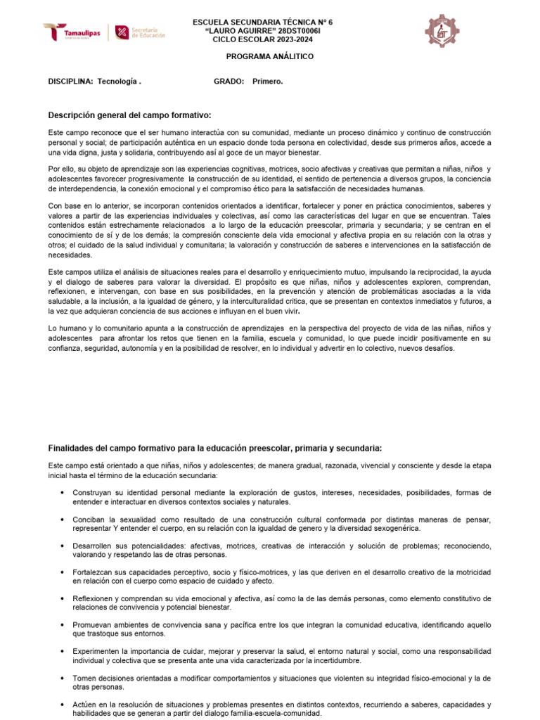 PROGR. ANALIT. 1o. TECNOL. MZO. 2023 | PDF