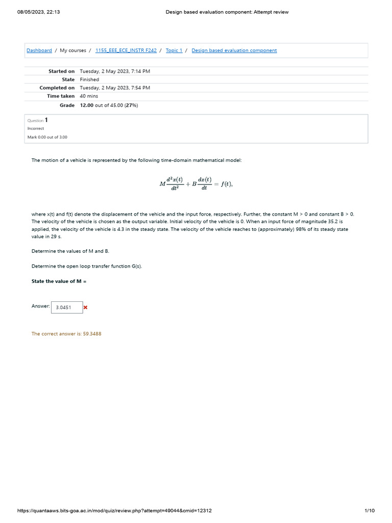Design Based Assignment | PDF | Feedback | Velocity